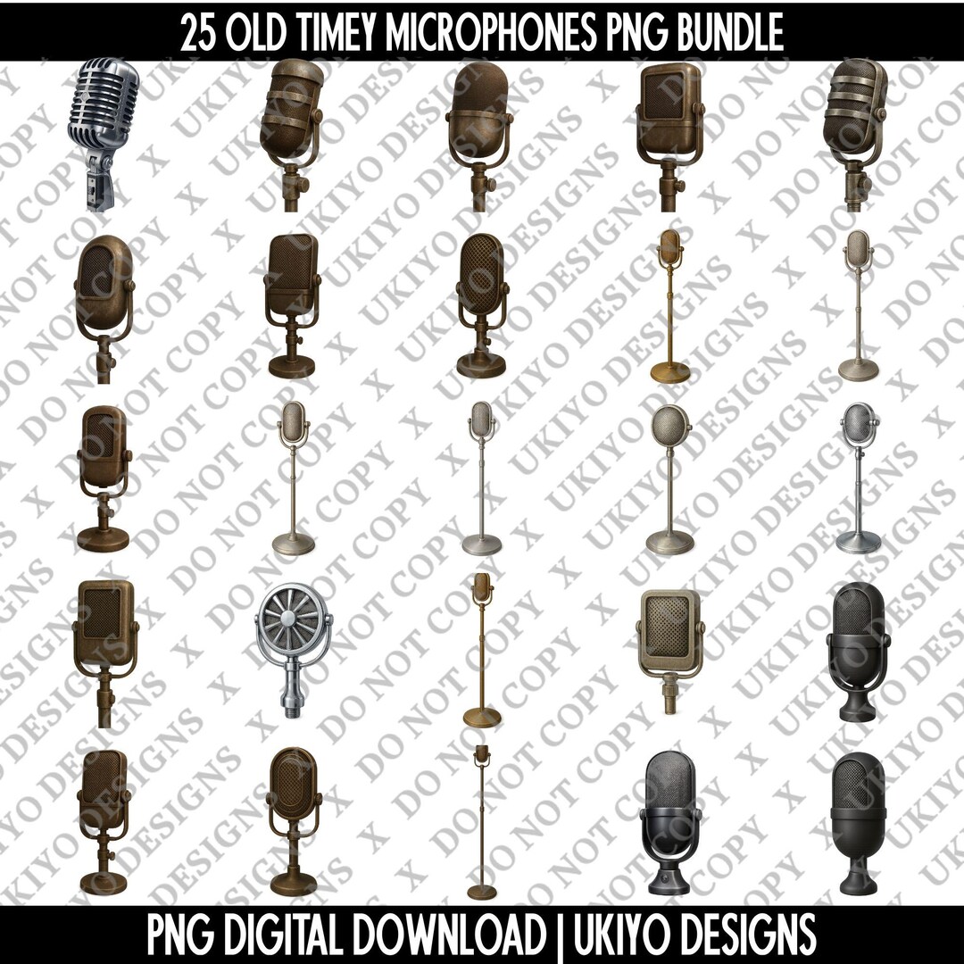 Vintage Microphone PNG Clipart Bundle | Retro Mic Graphics (digital ...