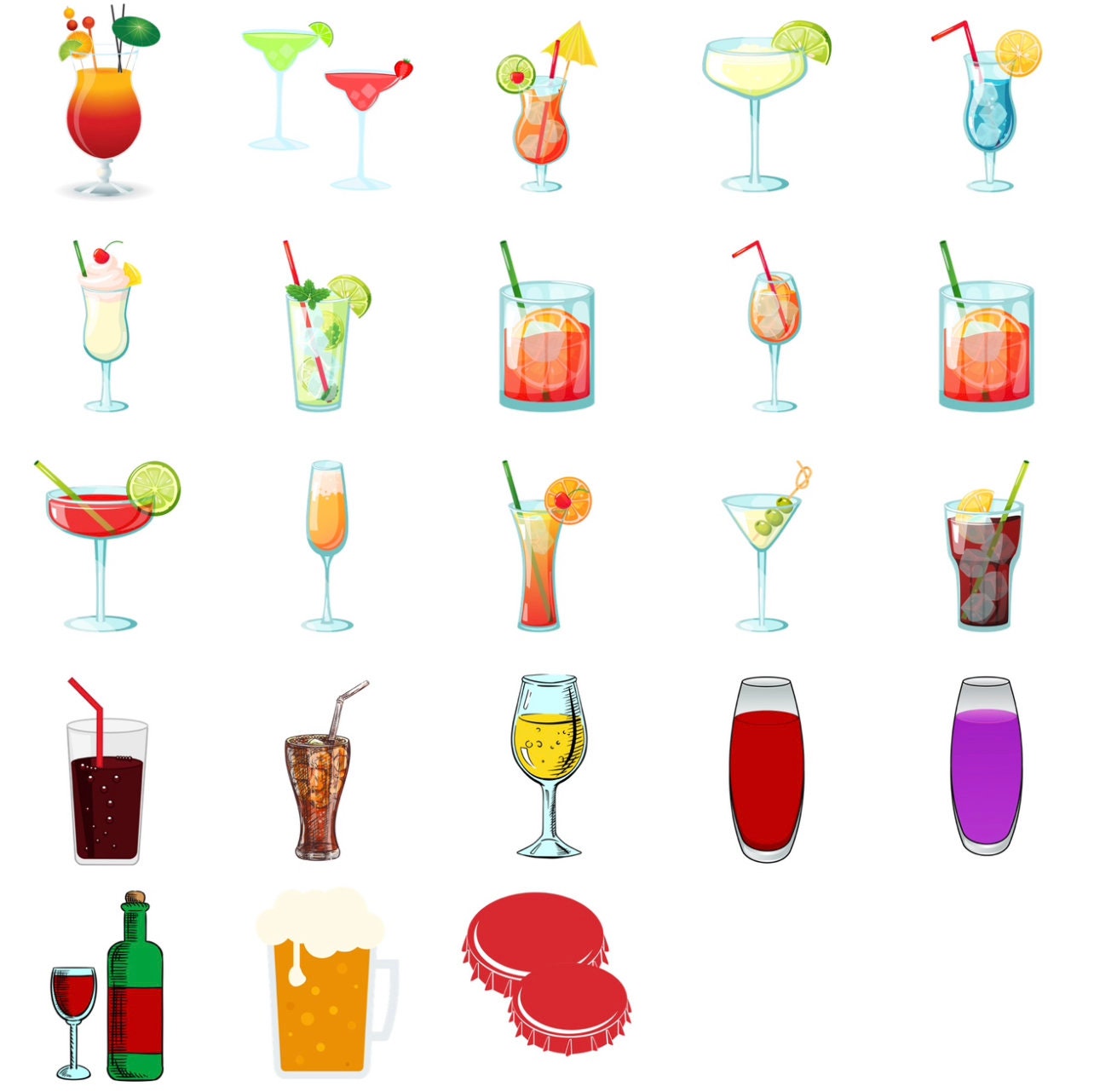 185 Images: Drinks, Soda, Cocktails, Juice Clipart/png Bundle, Digital ...