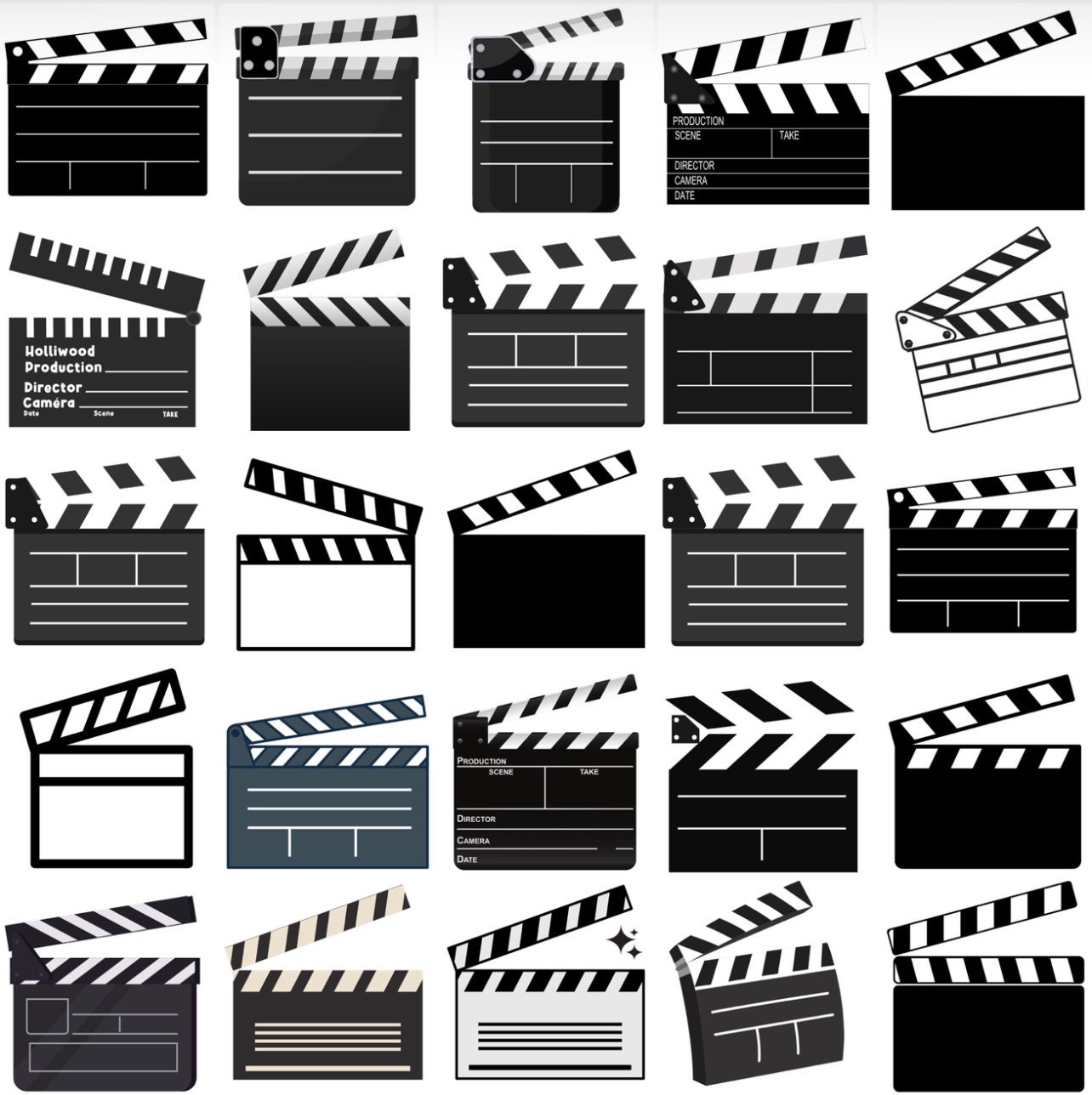 50 Images: Clapboard, Directors Board Clipart/png ONLY Bundle, Digital ...