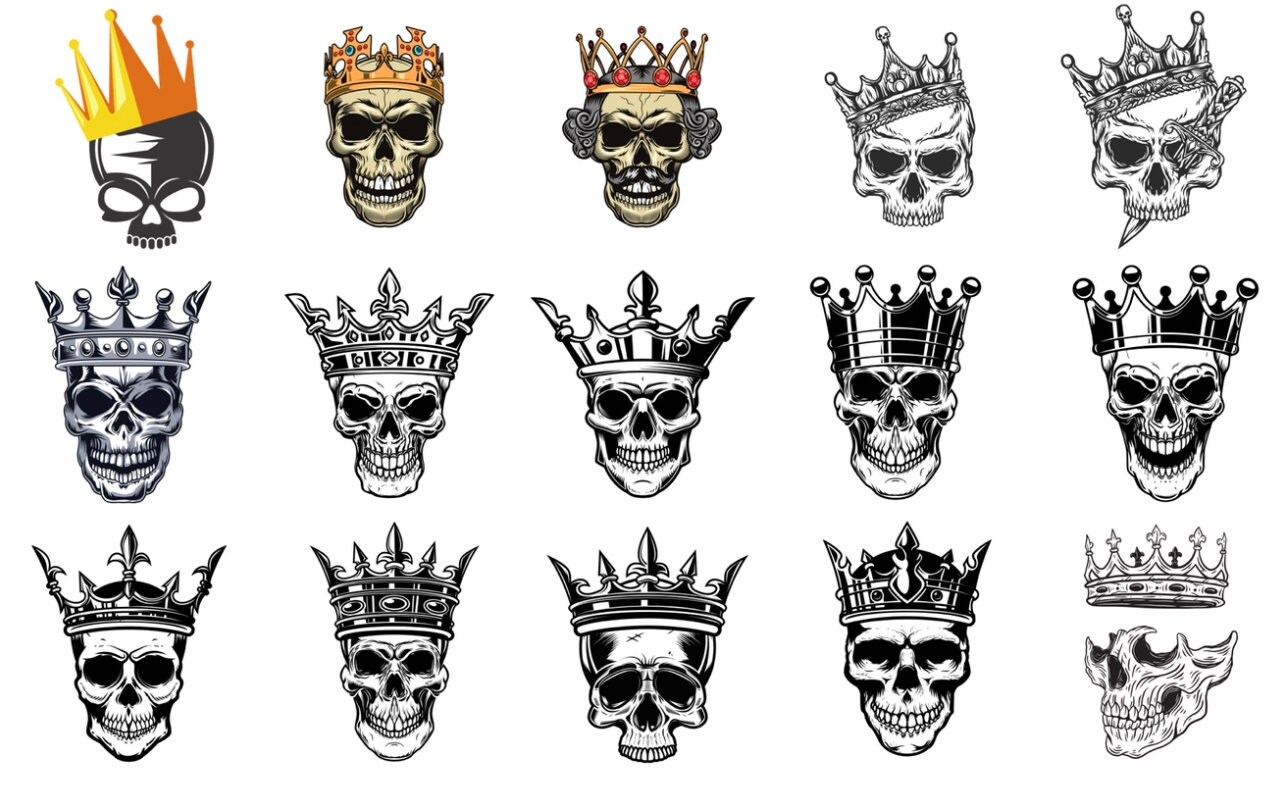 15 Images: Skull With Crown, Skull, Crown, Royalty Clipart/png Bundle ...