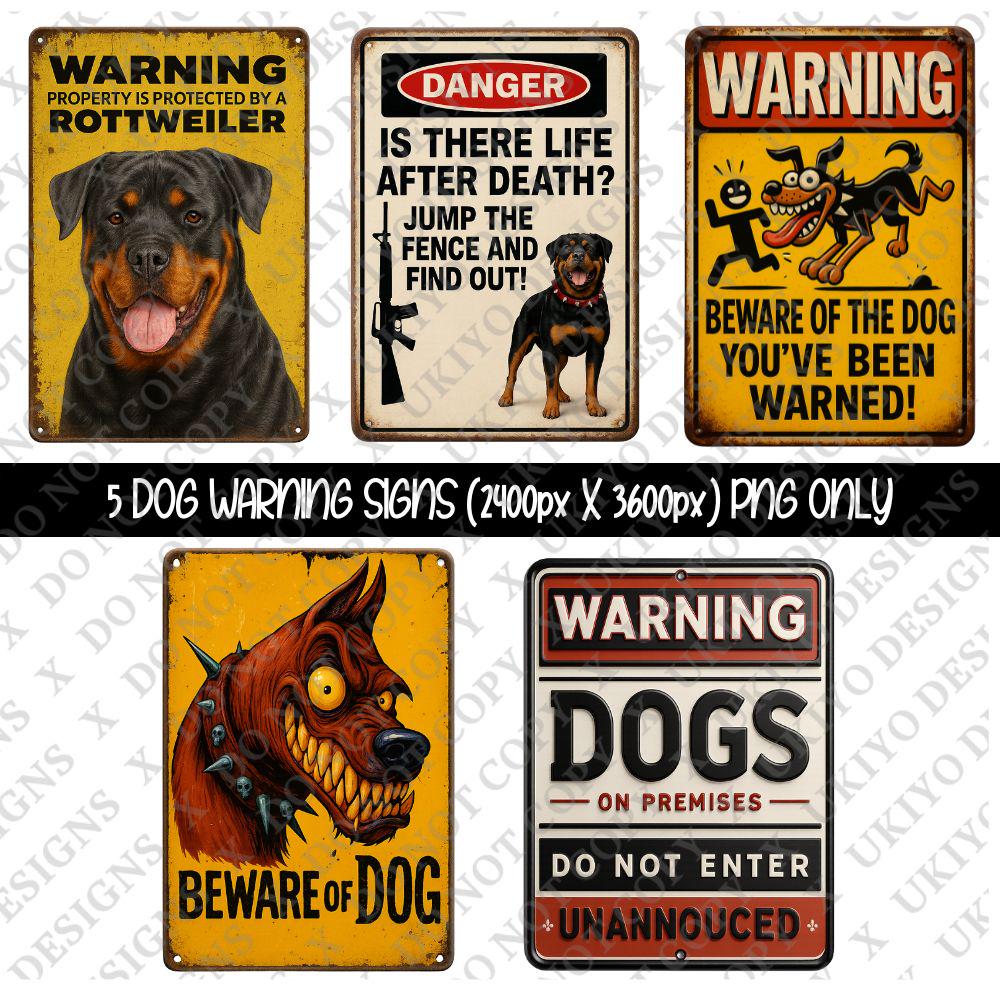 Dog Warning Sign PNG Bundle | Funny and Scary Dog Fence Signs for ...
