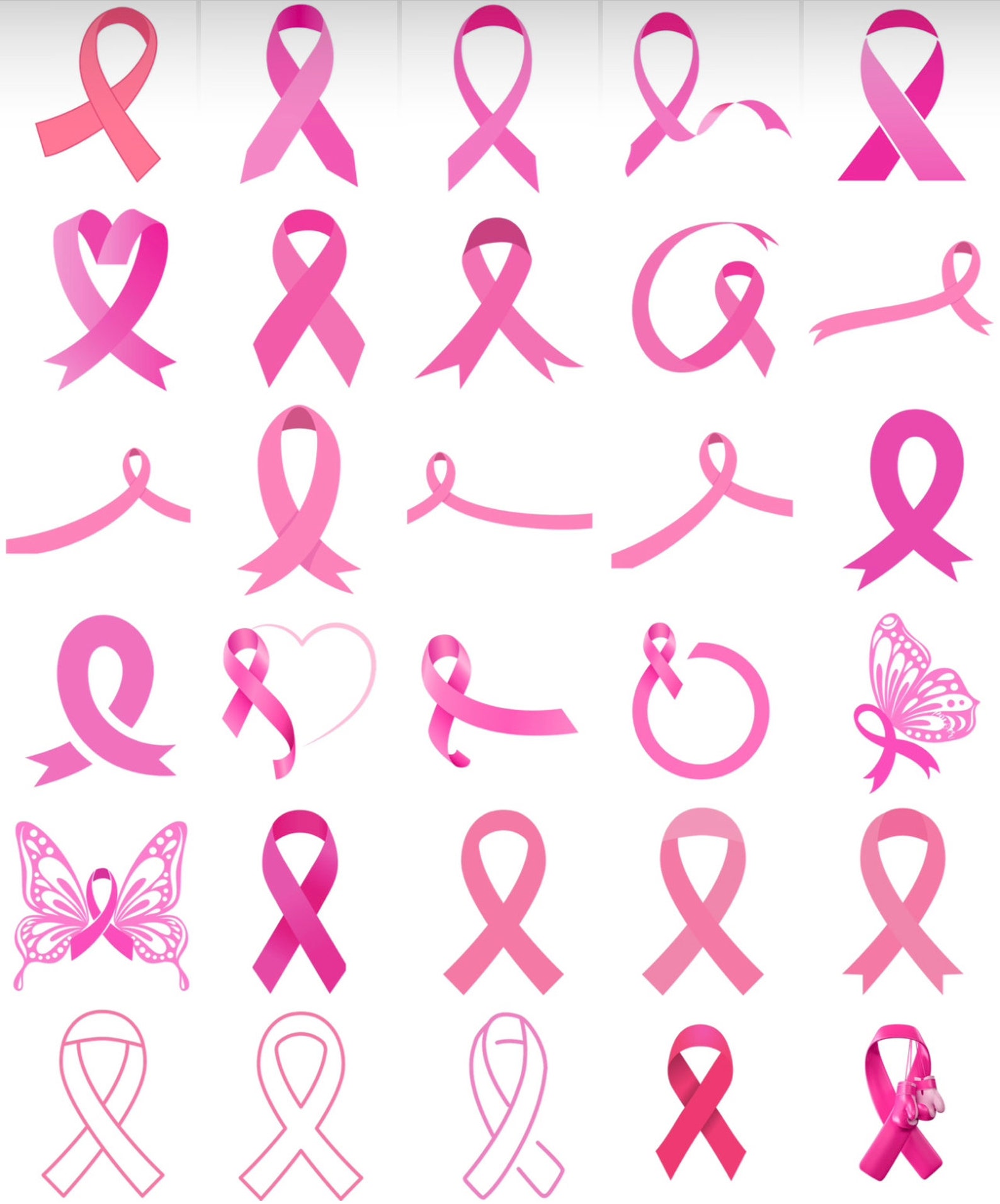 60 Images: Breast Cancer Awareness, Pink Ribbon Clipart/png Bundle ...