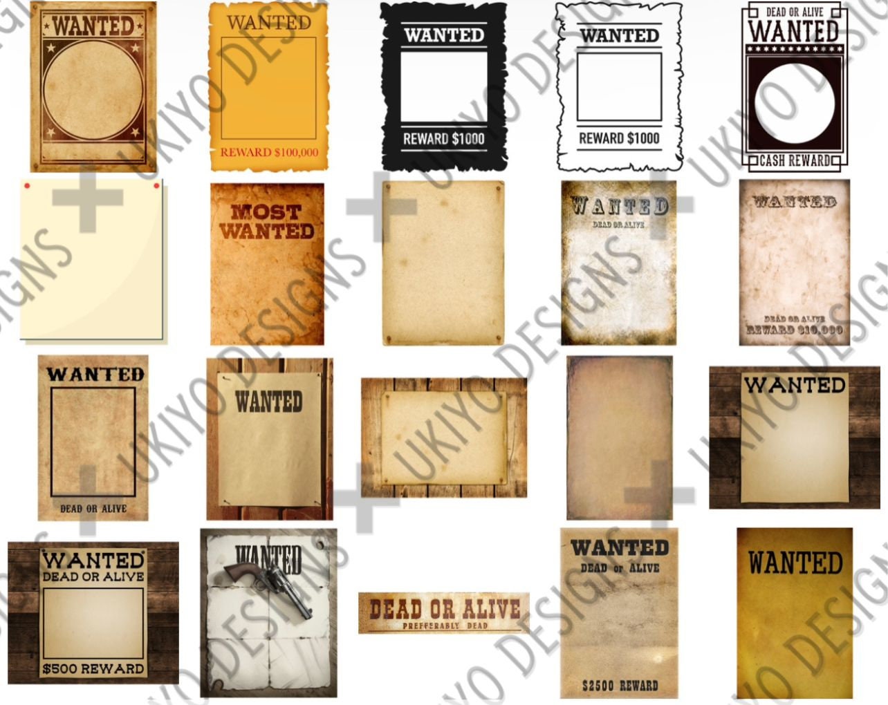 Wanted Posters, Wild West Templates PNG ONLY Printable Art Clipart ...