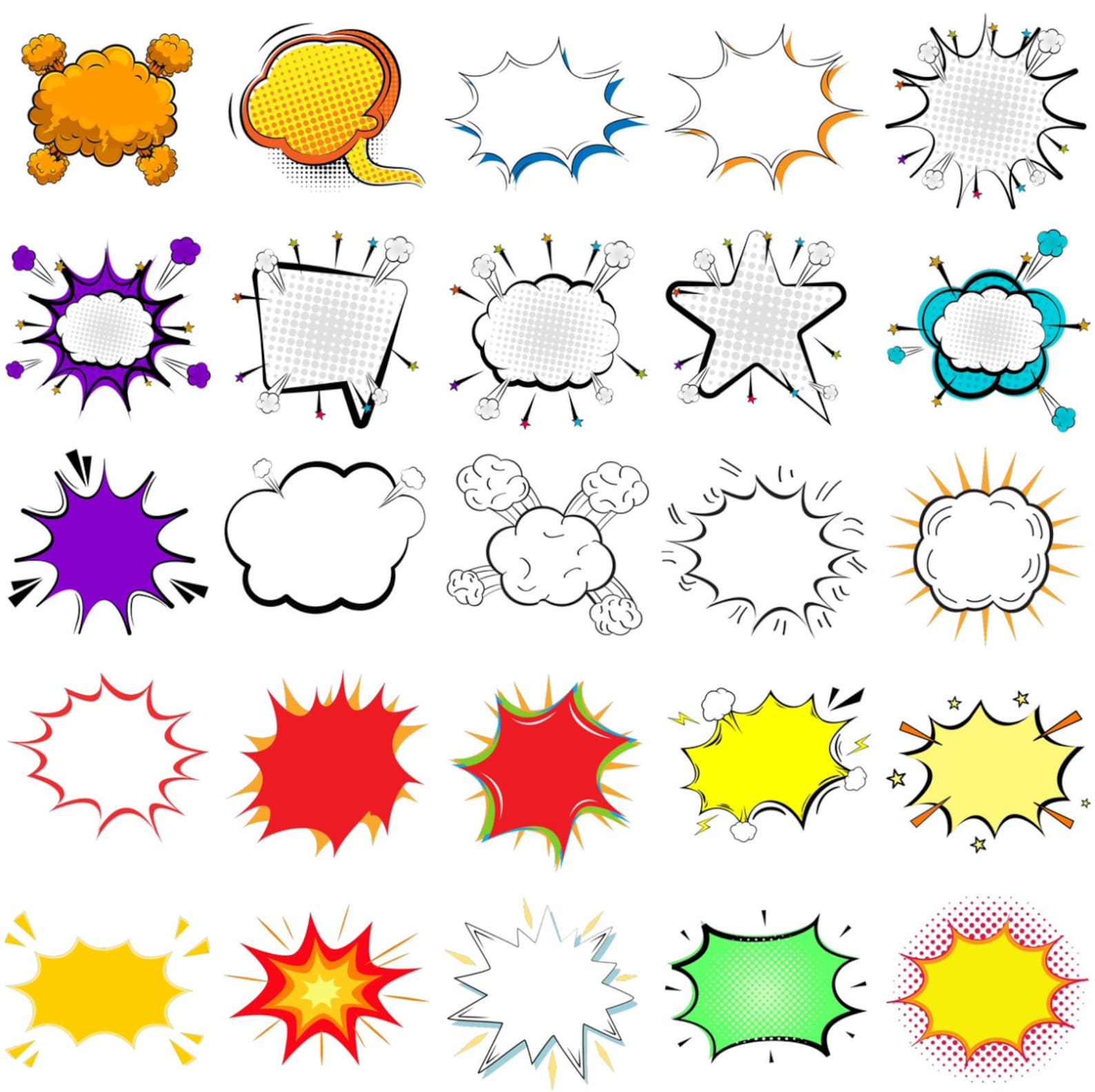 Blank Comic Sound Effects, Blank Onomatopoeia, Blank Speech Bubbles ...