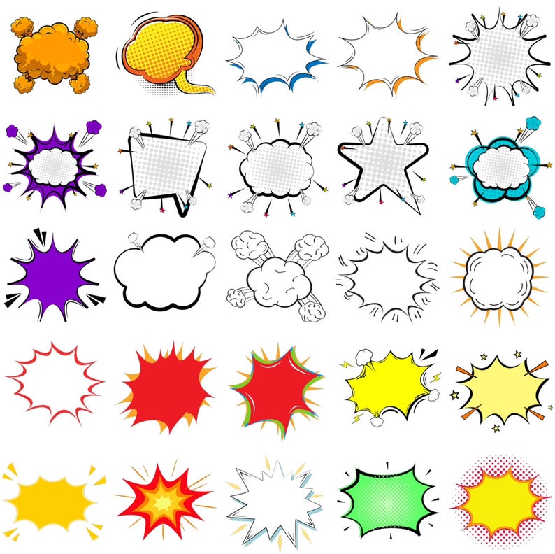 Blank Comic Sound Effects, Blank Onomatopoeia, Blank Speech Bubbles ...