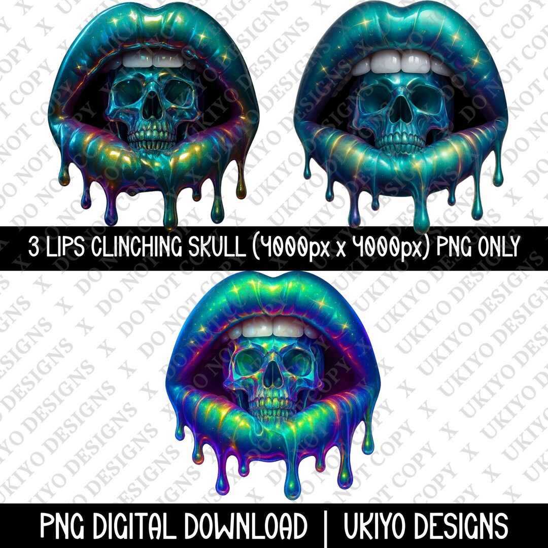 Holographic Skull Lips PNG | 3D Glossy Dripping Skull Mouth Sublimation ...