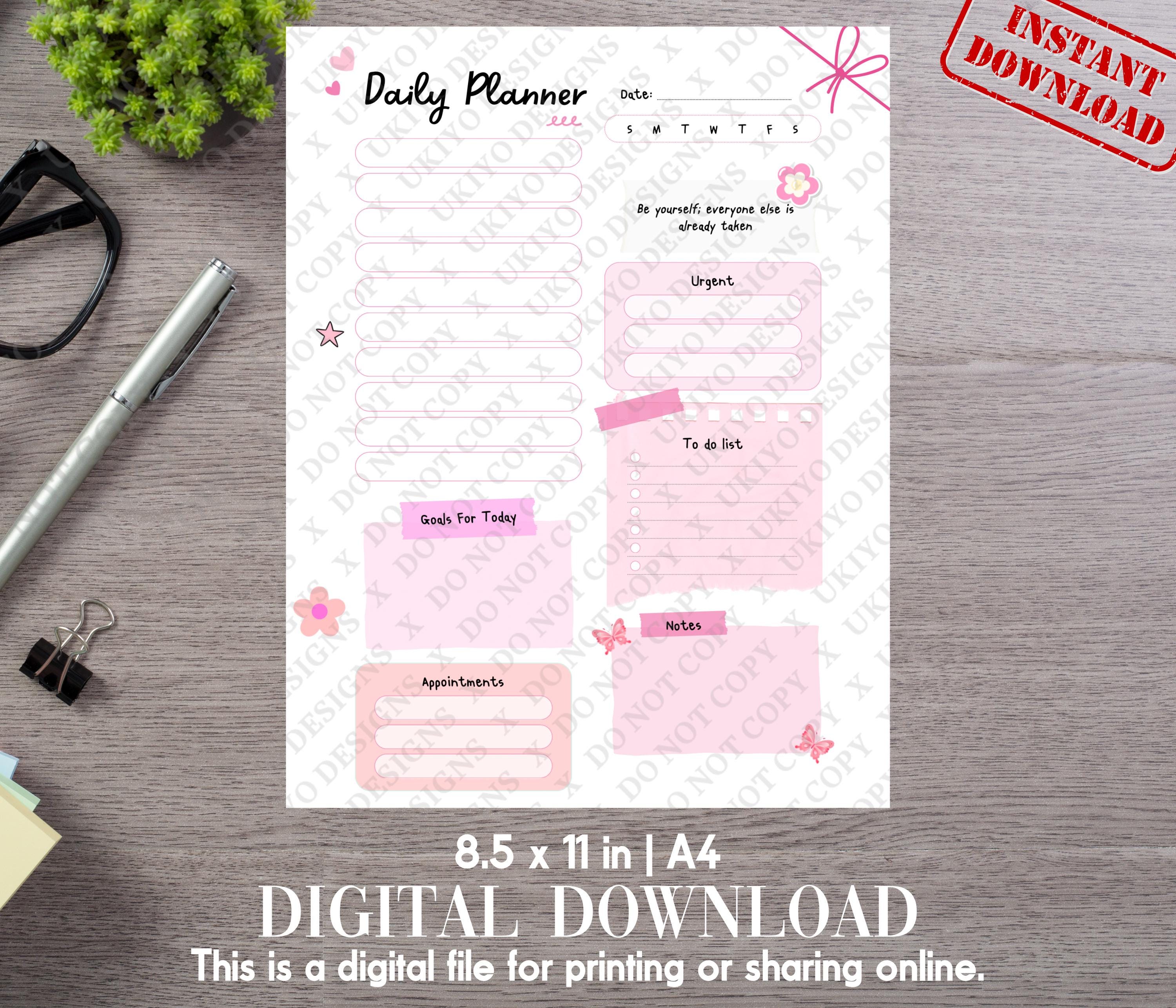 Cute Pink Daily Planner Page Printable, Kawaii Pastel PDF, To-do List ...