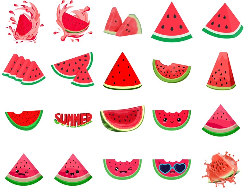 60 Images: Watermelon, Fruit, Food, Summertime Clipart/png ONLY Bundle ...