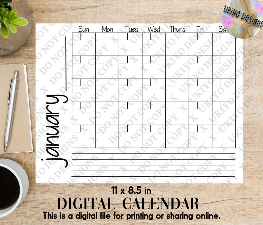 Undated Monthly Calendar Pdf Printable, Blank Minimalist Planner Page ...