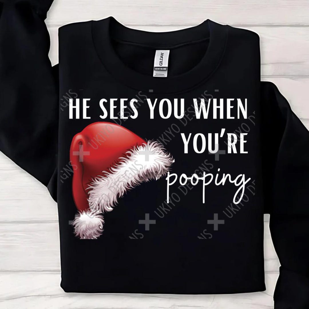 He Sees You When You’re Pooping, Funny Sarcastic Christmas Santa Hat ...