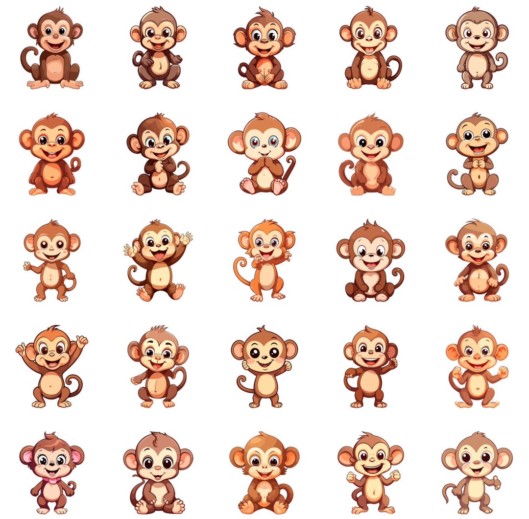100 Images: Monkey, Animal Clipart/png ONLY Bundle, Digital, Instant ...