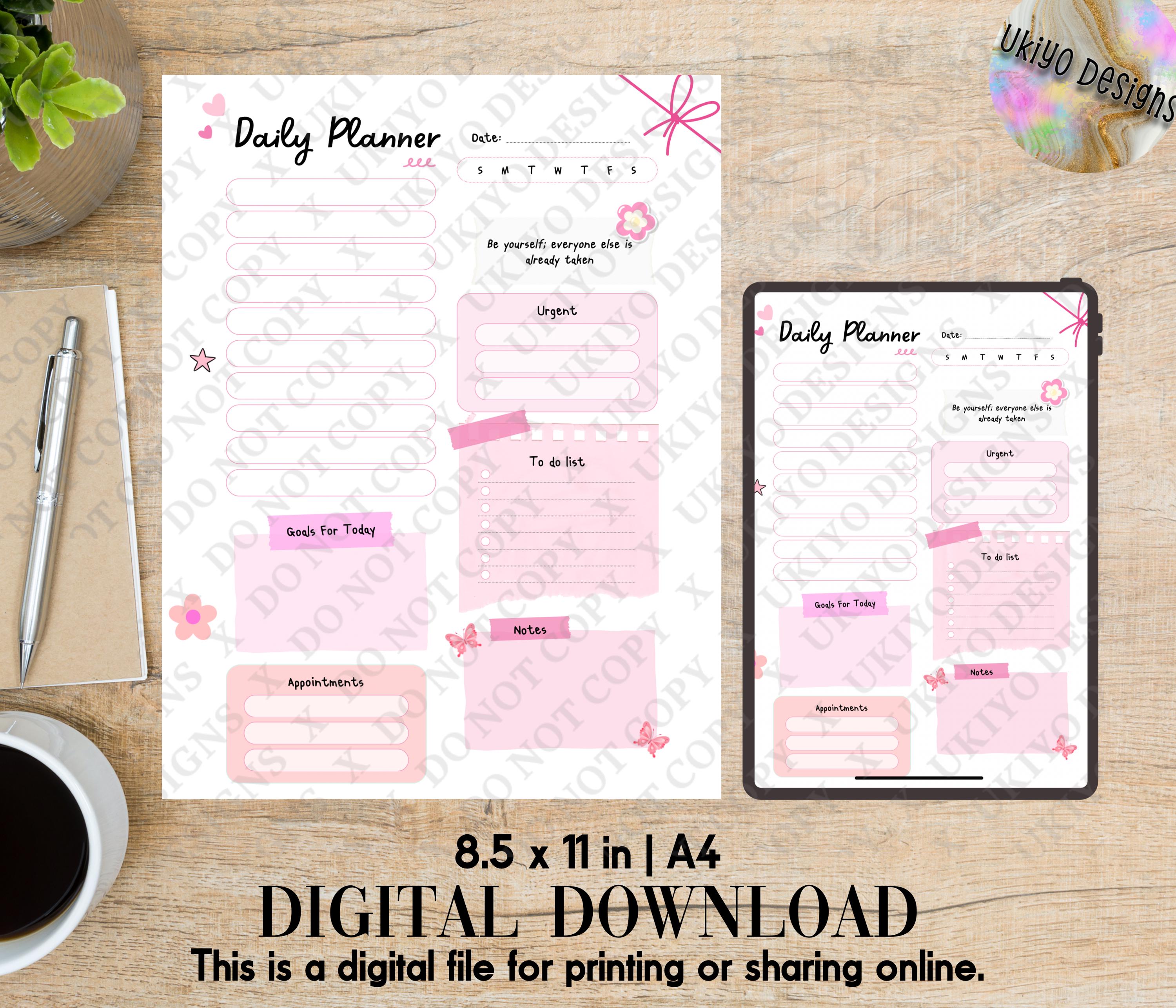 Cute Pink Daily Planner Page Printable, Kawaii Pastel PDF, To-do List ...