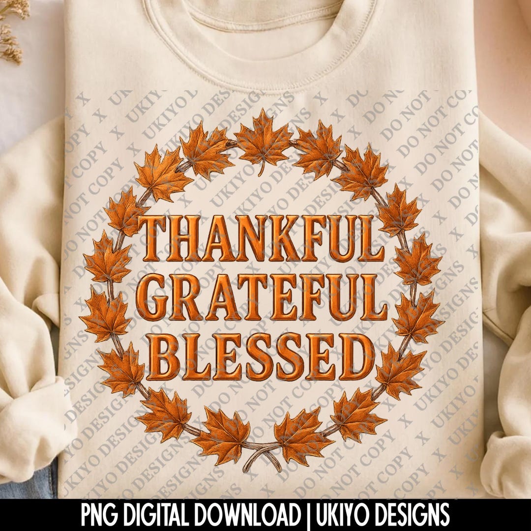 Thankful Grateful Blessed Fall Wreath PNG, Autumn Clipart (digital ...