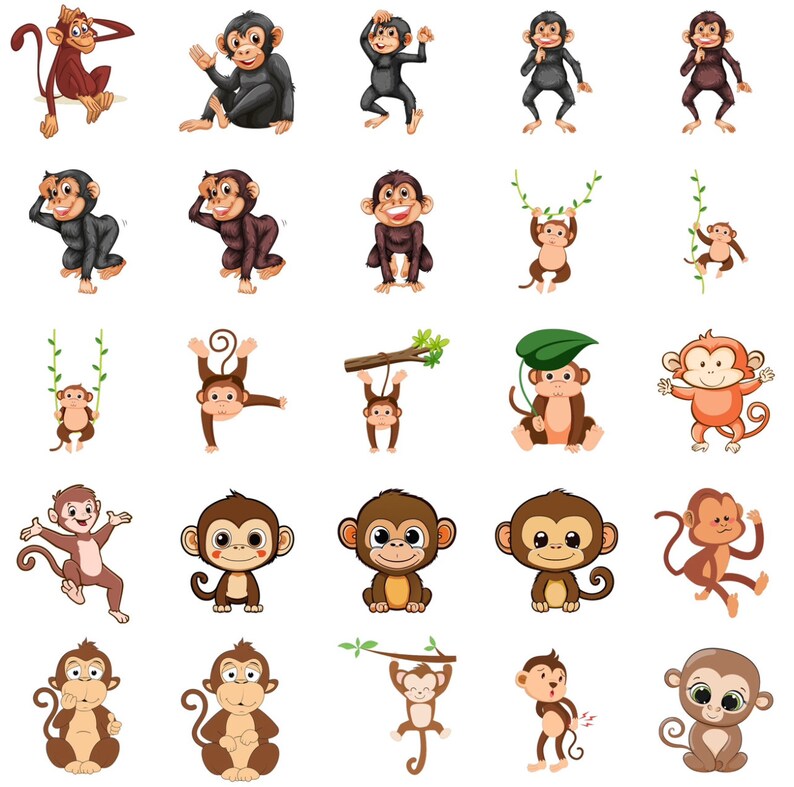 100 Images: Monkey Animal Clipart/png ONLY Bundle Digital - Etsy