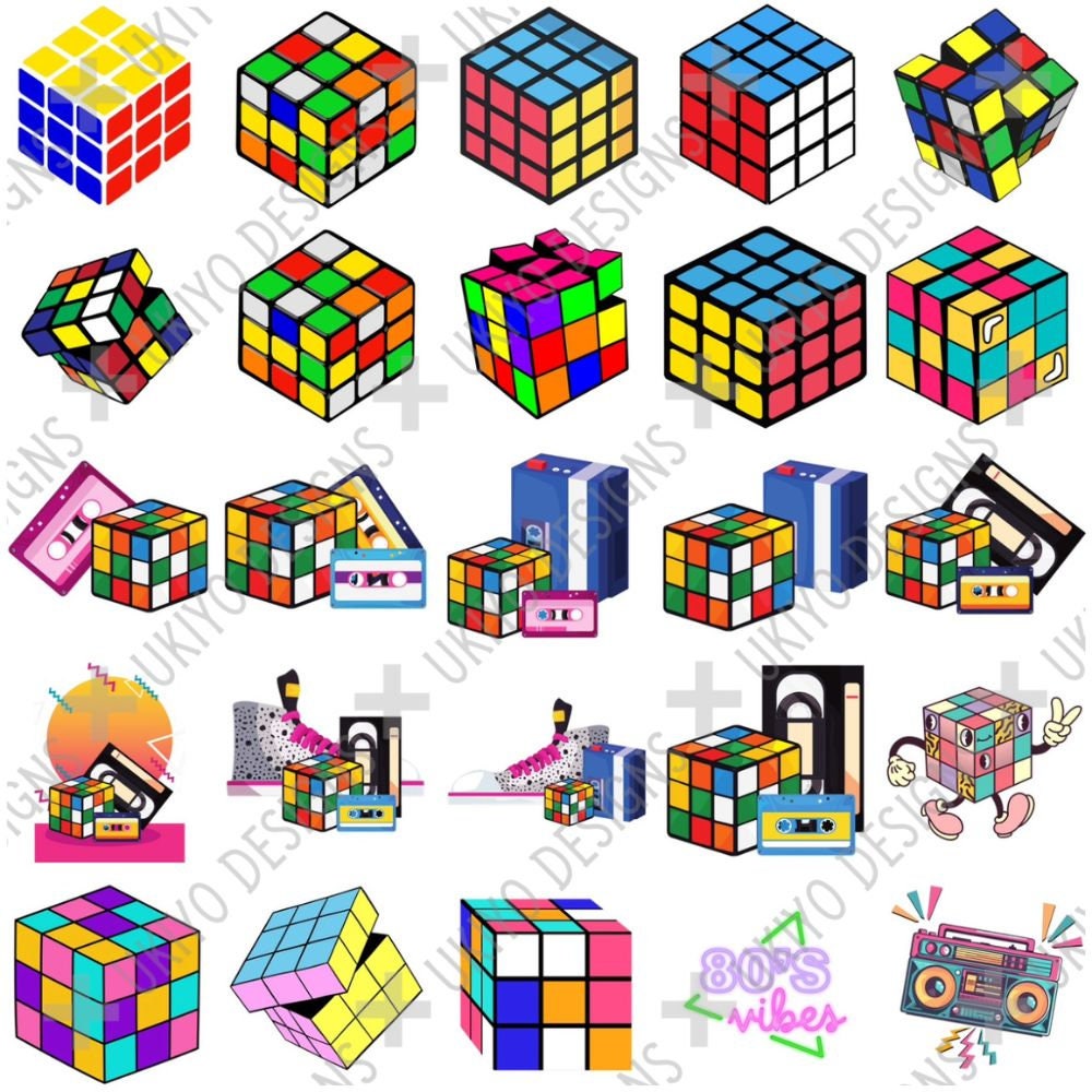 125 Images: Retro, Rubik's Cube, 80s Theme, Boom Box, Cassette Tape, VHS Converse Clipart/png ...