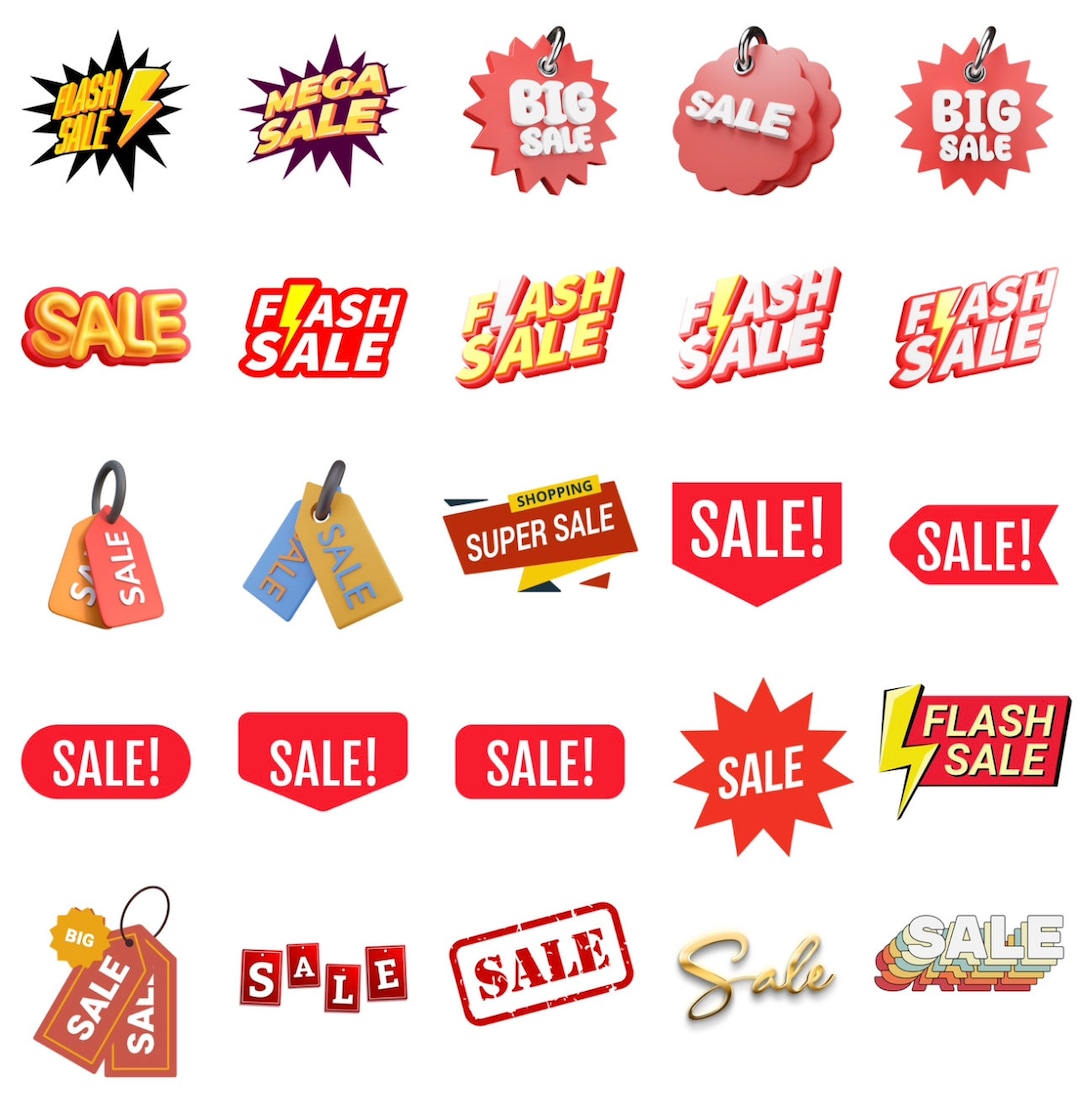 60 Sale Signs PNG Bundle, Mega Sale Sign, Flash Sale PNG, Discount Sign ...