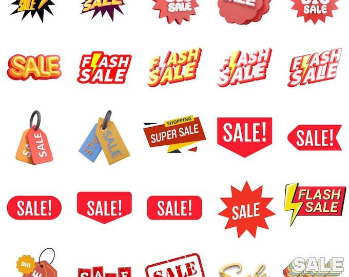 60 Sale Signs PNG Bundle, Mega Sale Sign, Flash Sale PNG, Discount Sign ...