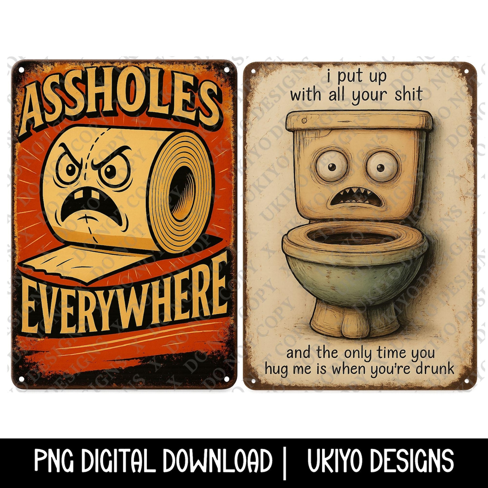 Funny Bathroom Sign PNG Bundle | Sarcastic Toilet Humor Art (digital ...