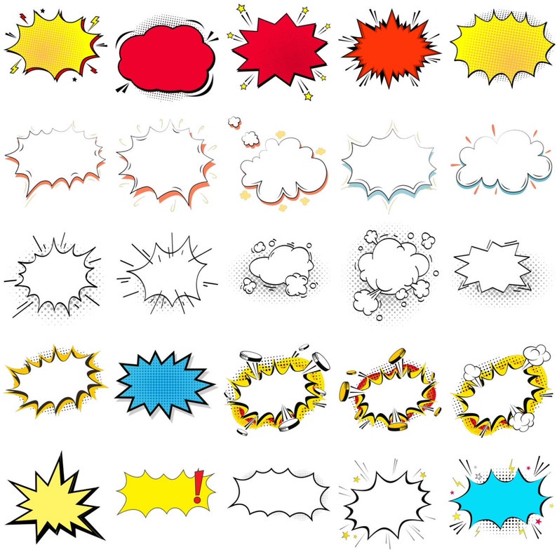 Blank Comic Sound Effects, Blank Onomatopoeia, Blank Speech Bubbles ...