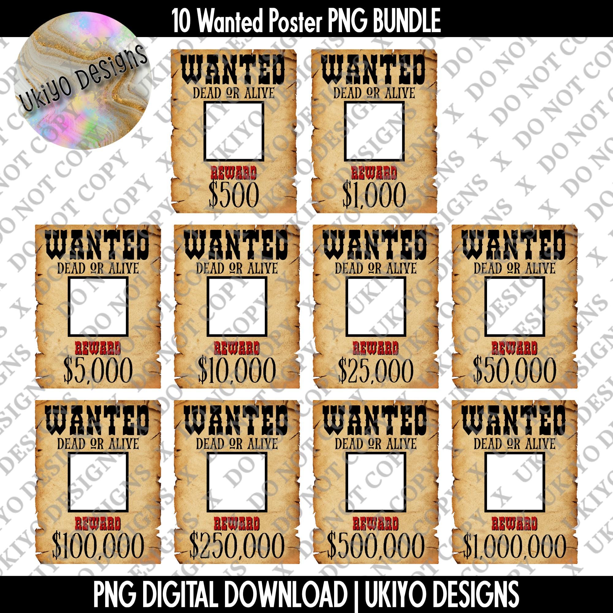 10 Wanted Poster PNG Bundle, Rustic Wild West Templates, Vintage ...