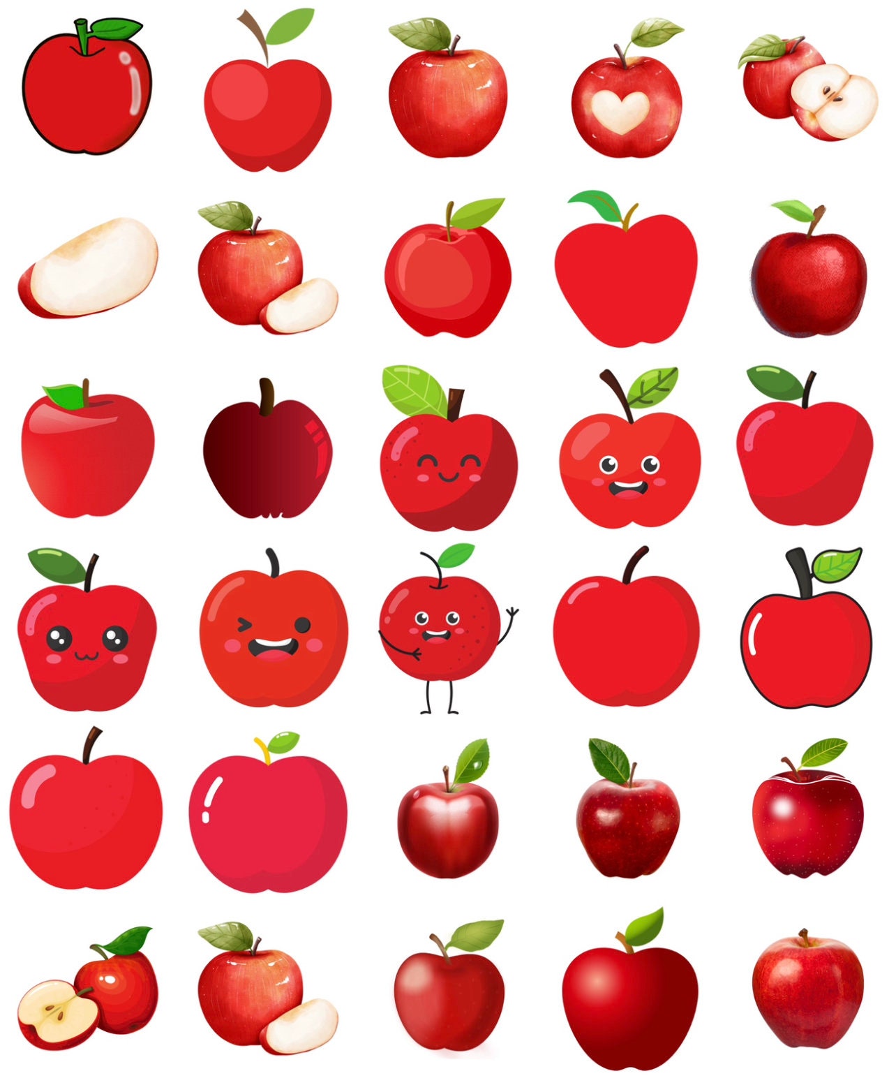 30 Images: Red Apple, Fruit, Clipart/png ONLY Bundle, Digital Download ...