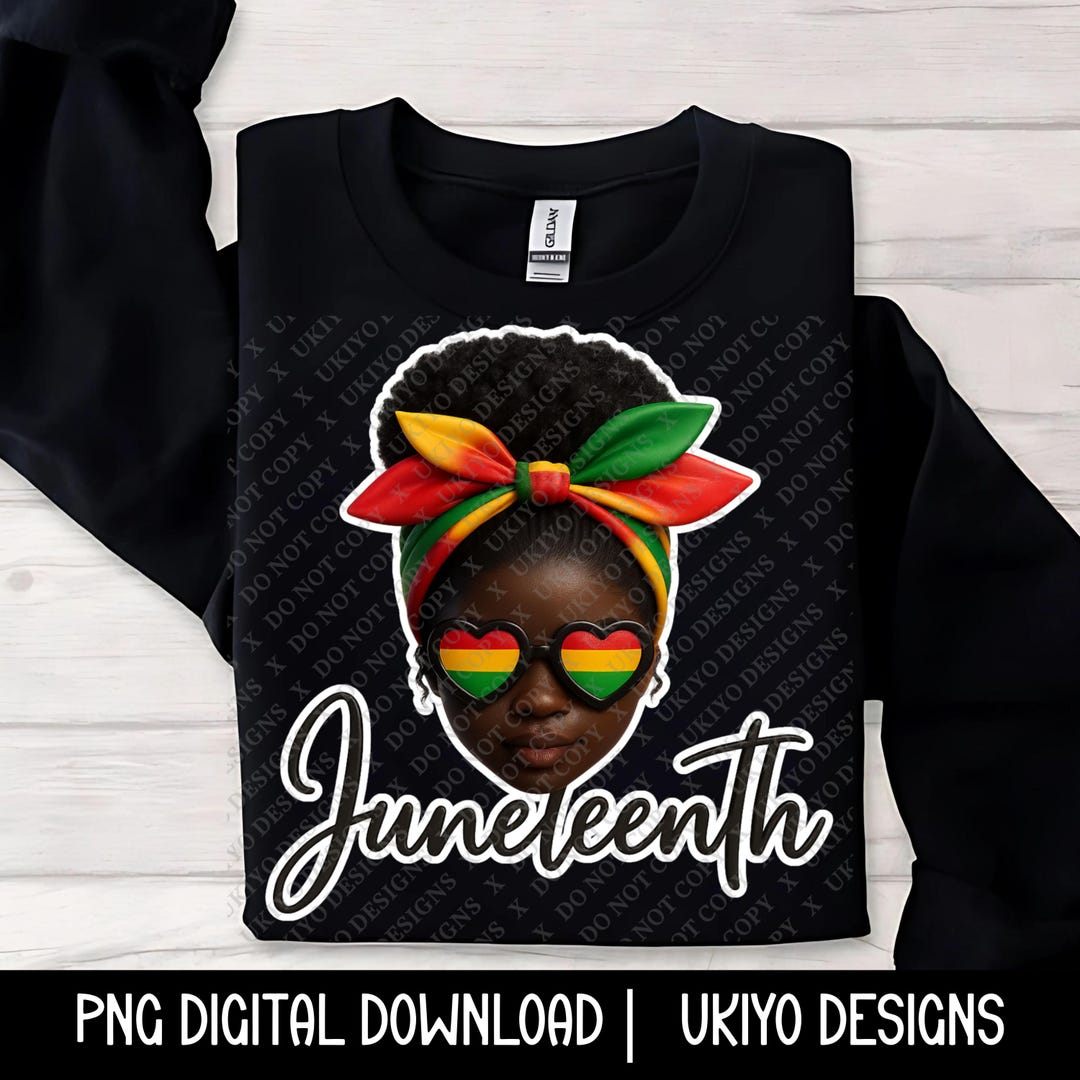 Juneteenth Girl PNG, Afro Woman With Headwrap and Heart Glasses, Black ...