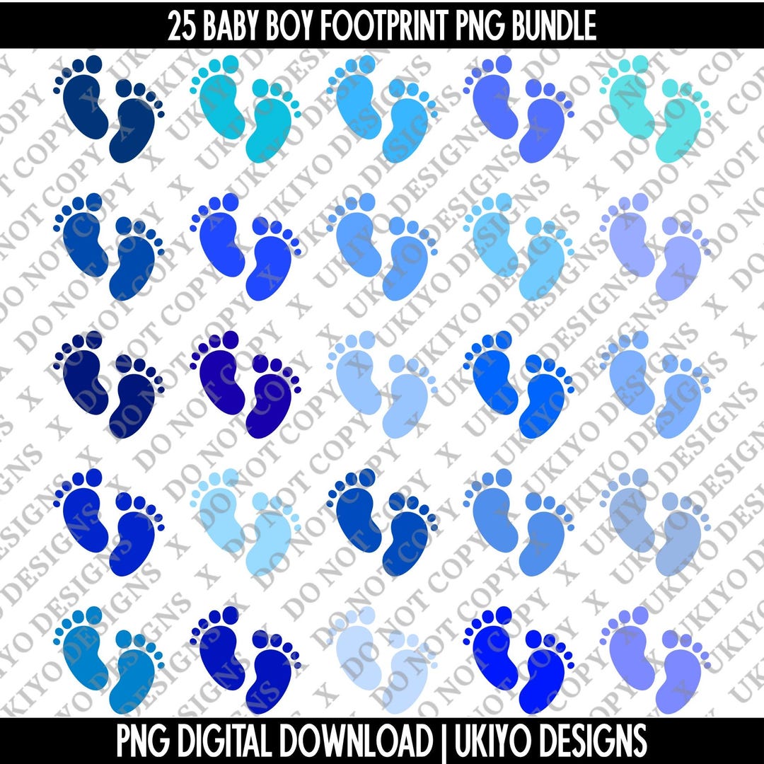 Baby Boy Footprint PNG Bundle – 25 Blue Baby Feet Clipart Designs ...