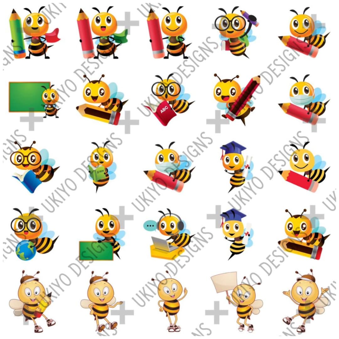 25 Images: Bee, School Bee, Bee With Pencil, Clipart/png ONLY Bundle ...