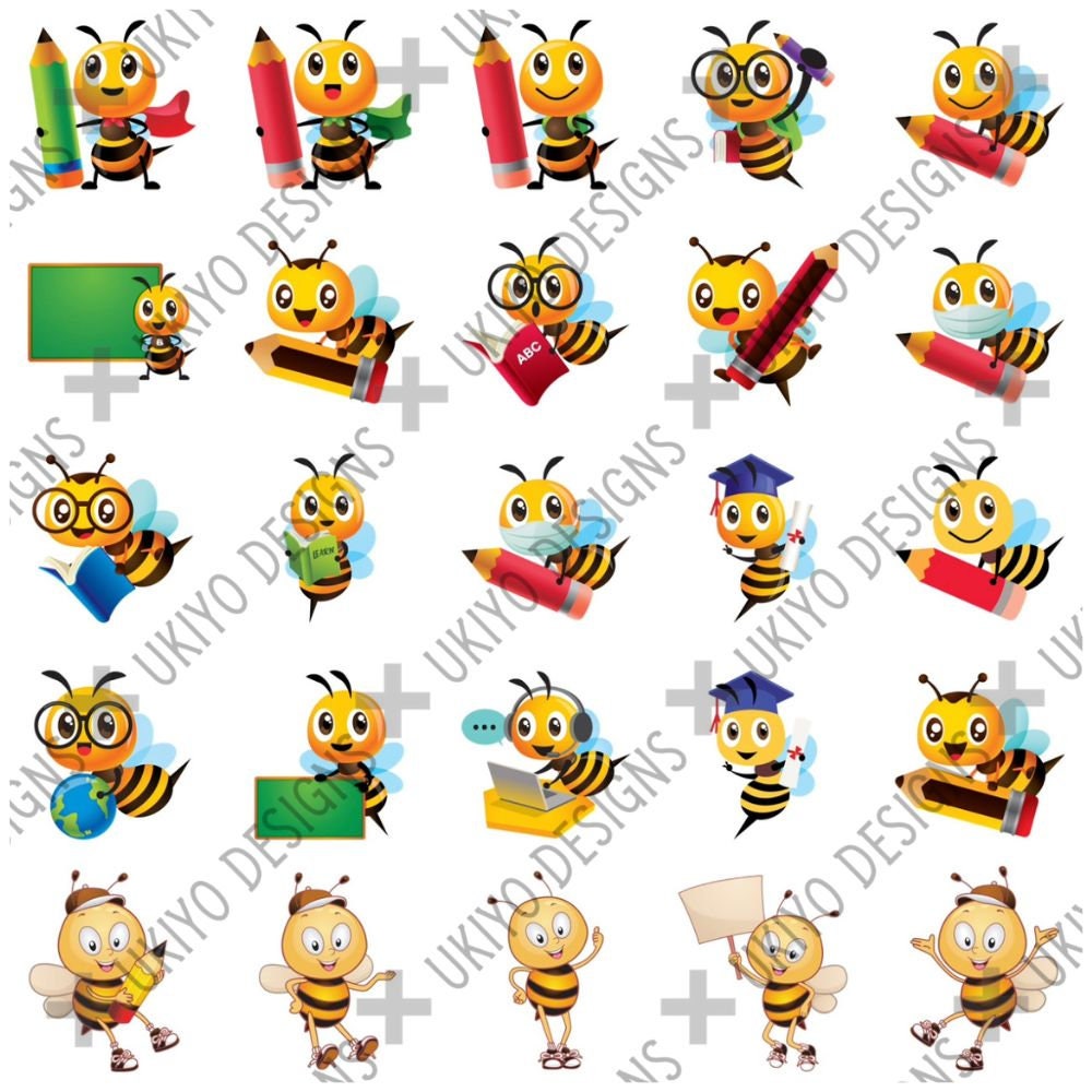25 Images: Bee, School Bee, Bee With Pencil, Clipart/png ONLY Bundle ...