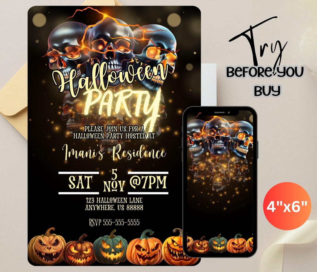 Editable Halloween Invitation Template PNG - Spooky Party Design ...