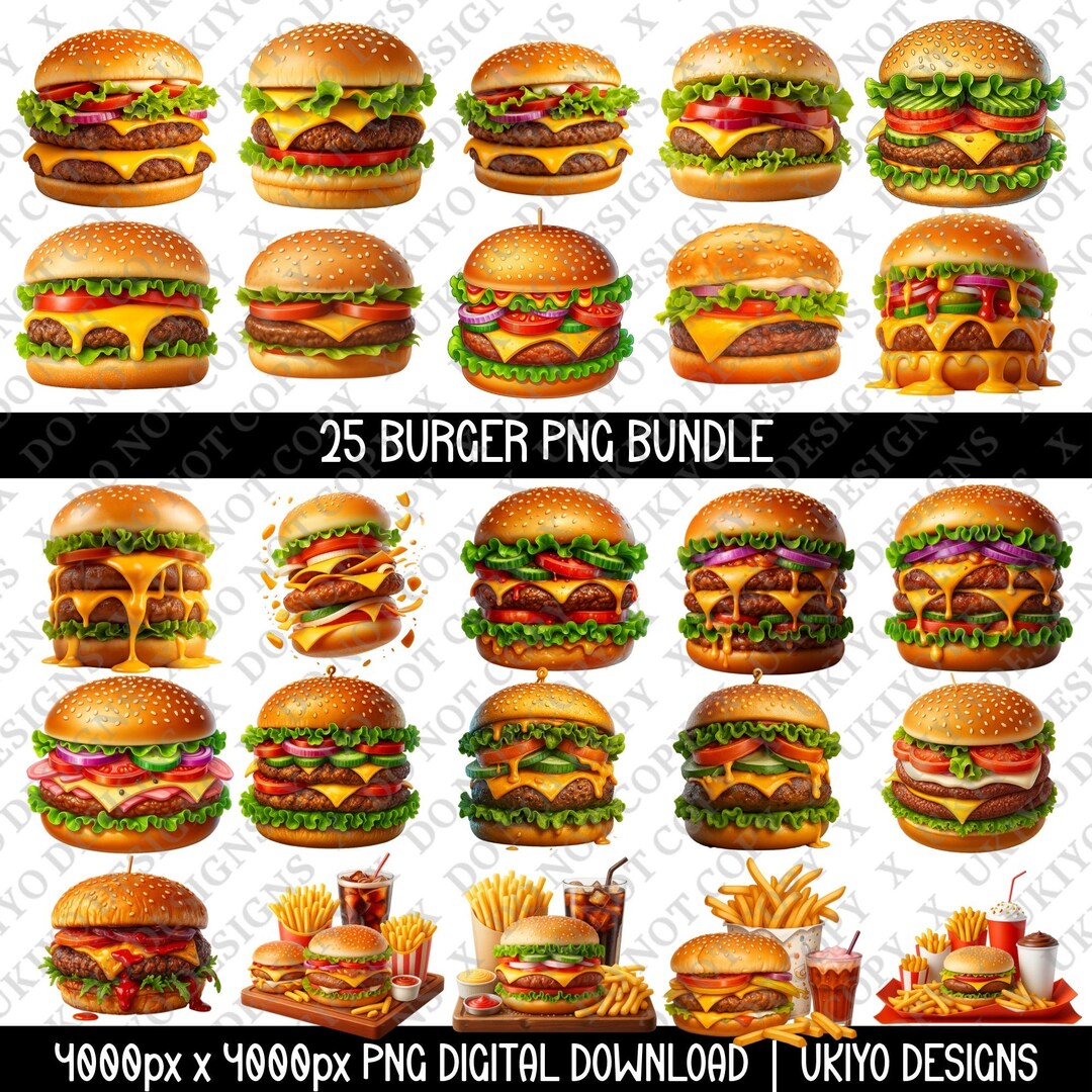 25 3D Burger PNG Bundle, Cheeseburger Clipart, Hamburger Digital ...