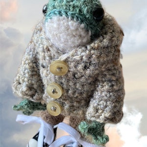 Frog in a Crochet Jacket, Trousers and Boots - Poseable Handmade Green ...
