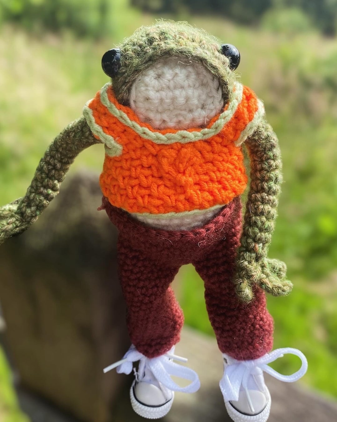 Frog in a Crochet Top, Trousers and Boots Poseable Handmade Green Frog ...