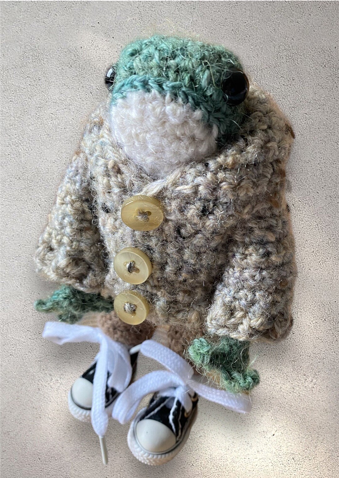 Frog in a Crochet Jacket, Trousers and Boots - Poseable Handmade Green ...