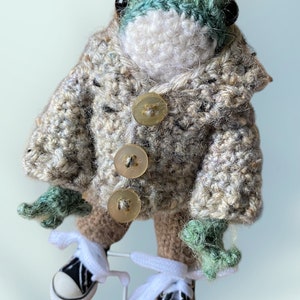 Frog in a Crochet Jacket, Trousers and Boots - Poseable Handmade Green ...