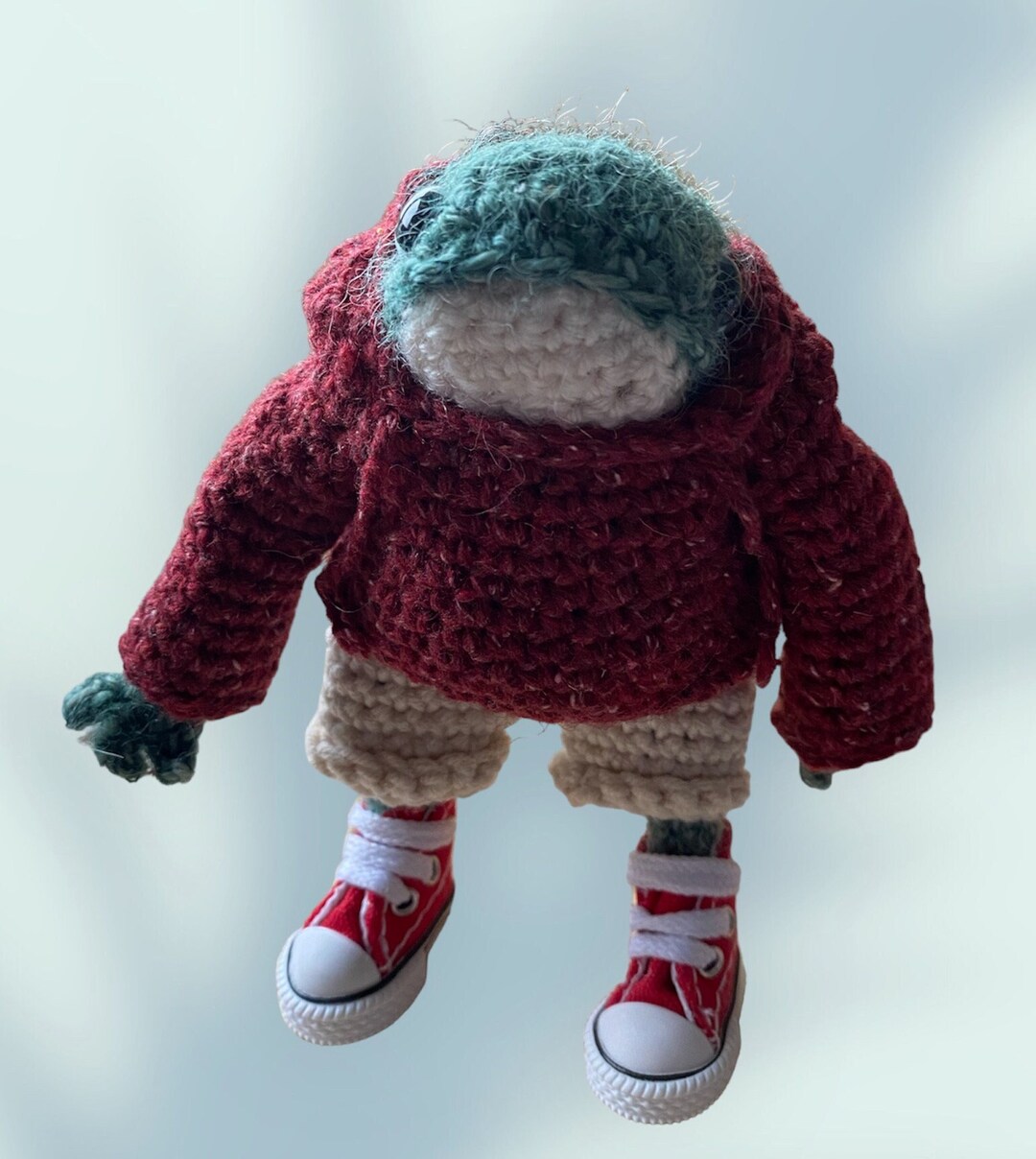 Frog in a Dungaree and Boots Poseable Handmade Green Frog in Beige and ...