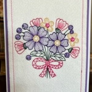 Embroidered Greeting Card - Flower Bouquet - Etsy