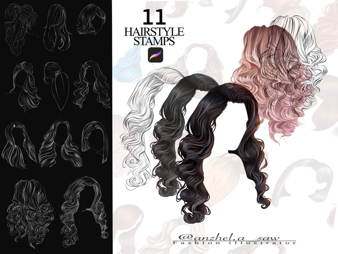 Procreate Hair Brushes | Hair Stamps | Procreate Hairstyle Stamp ...