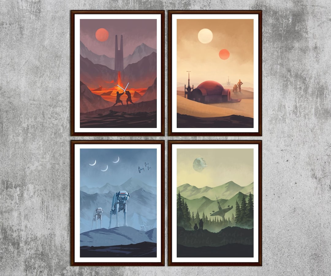 Star Wars Poster Set Minimalist Mustafar, Tatooine, Hoth, Endor Star ...