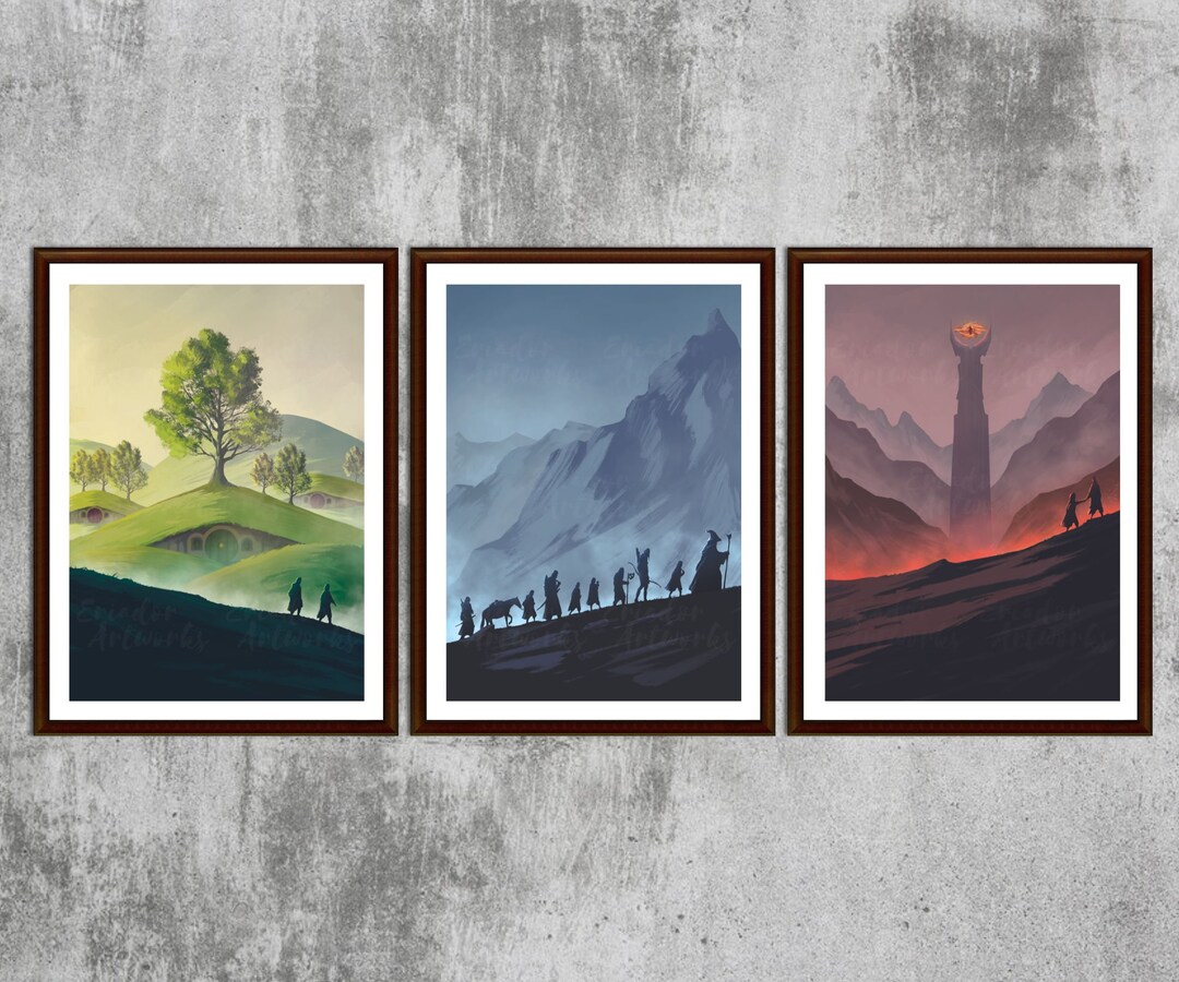 Lord of the Rings Poster Set Minimalist Hobbiton, Fellowship of the ...