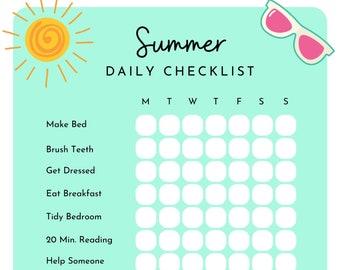 Checklist for Kids, Summer Checklist for Kids, Chore Chart for Kids ...