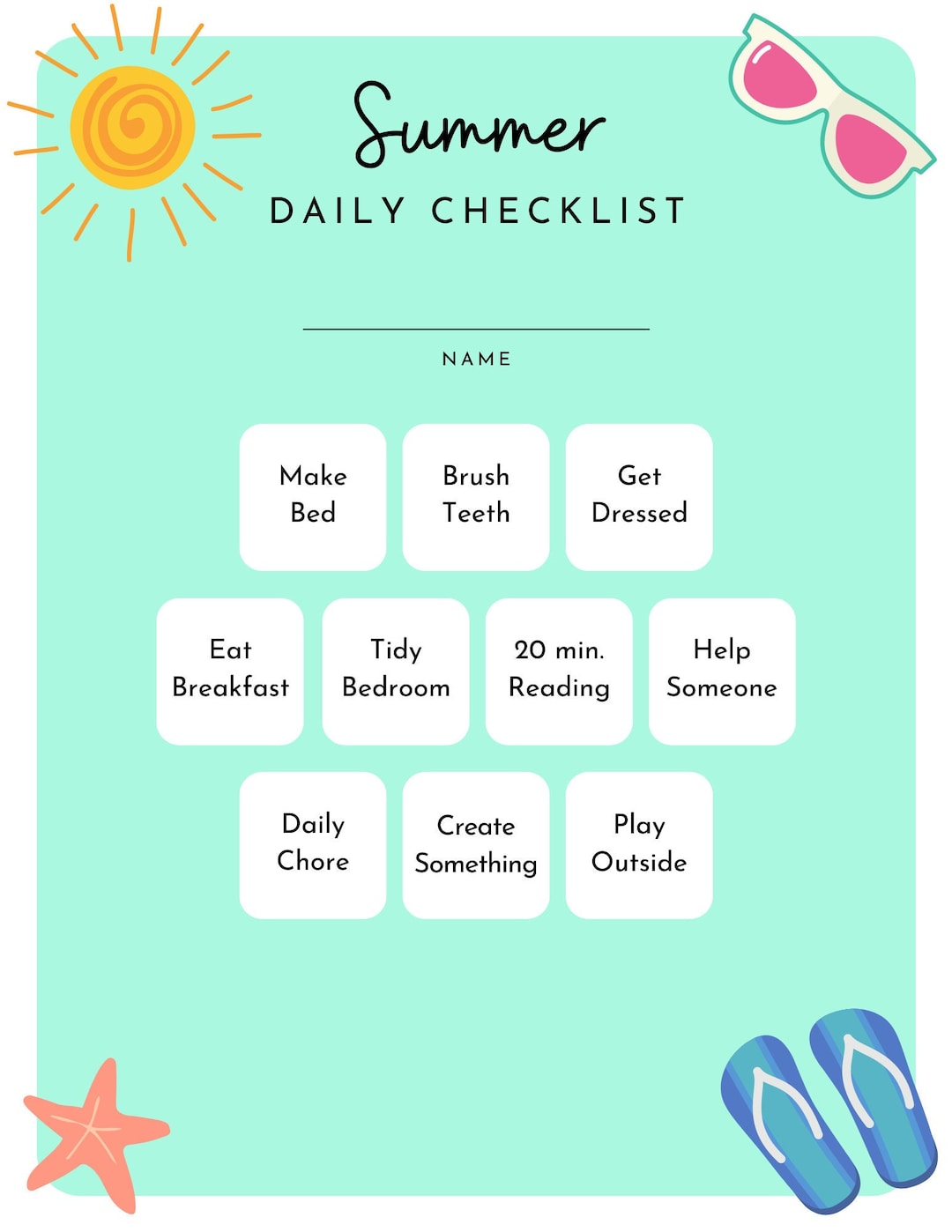 Summer One Day Checklist - Digital Print - Etsy