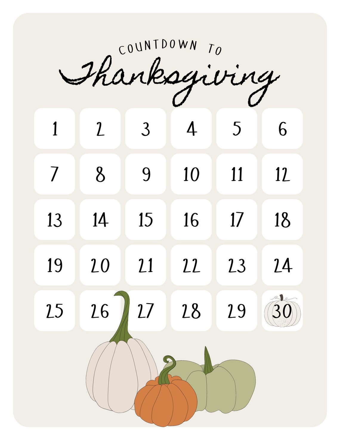 Thanksgiving Countdown Digital Print - Etsy