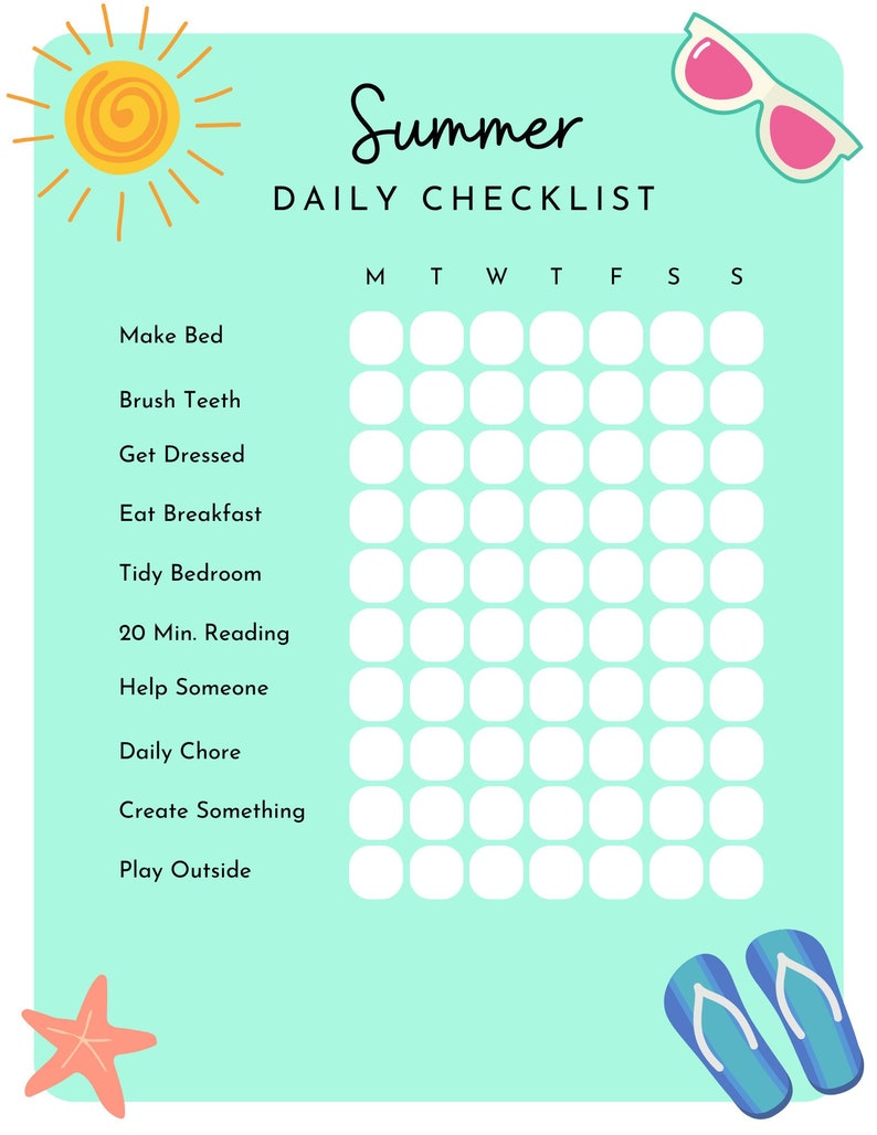 Summer Checklist for Kids - Etsy