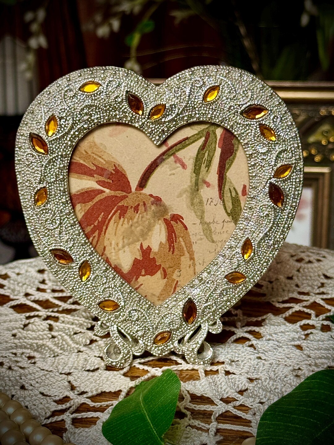 Textured Silver Heart Frame, Golden Stones, 3x3 Photo - Etsy