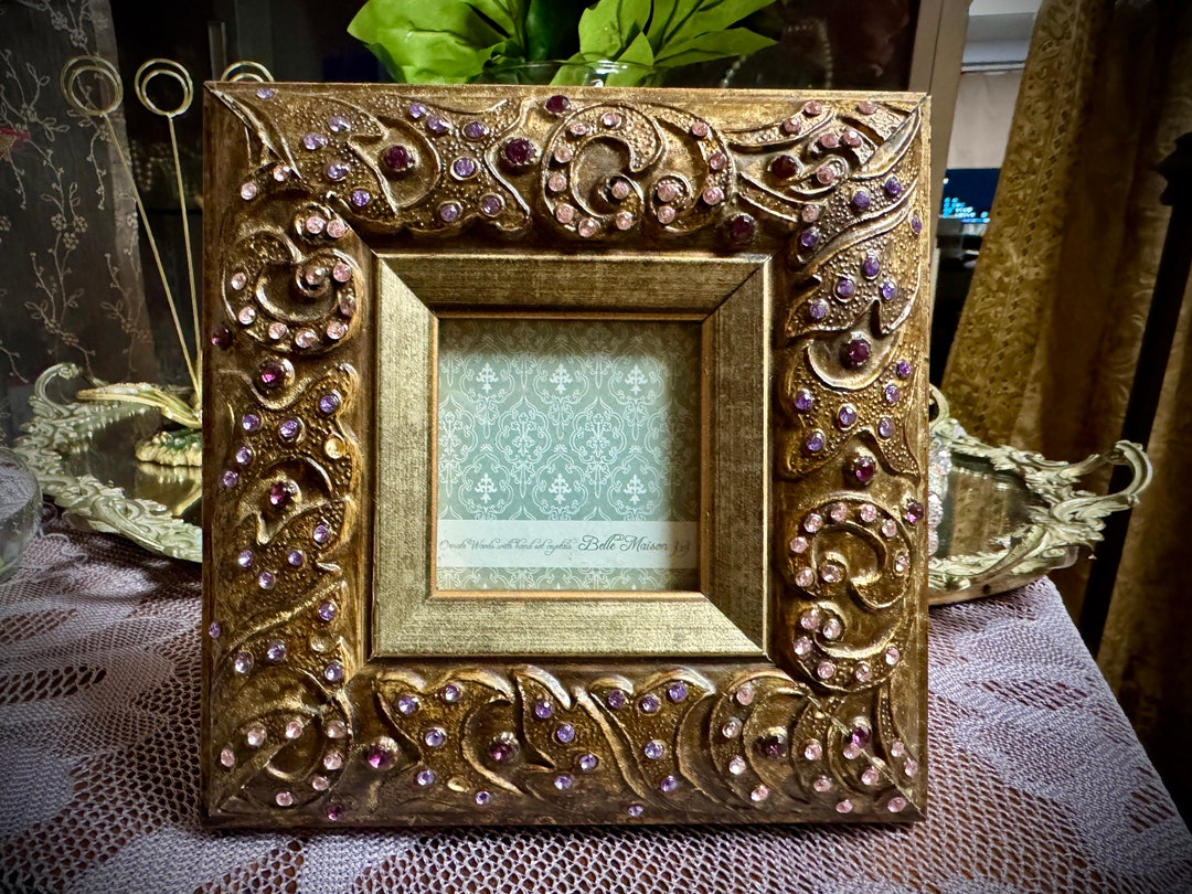 Picture Frame, Antique Bronze Finish Wood, Raised Design, Faceted ...