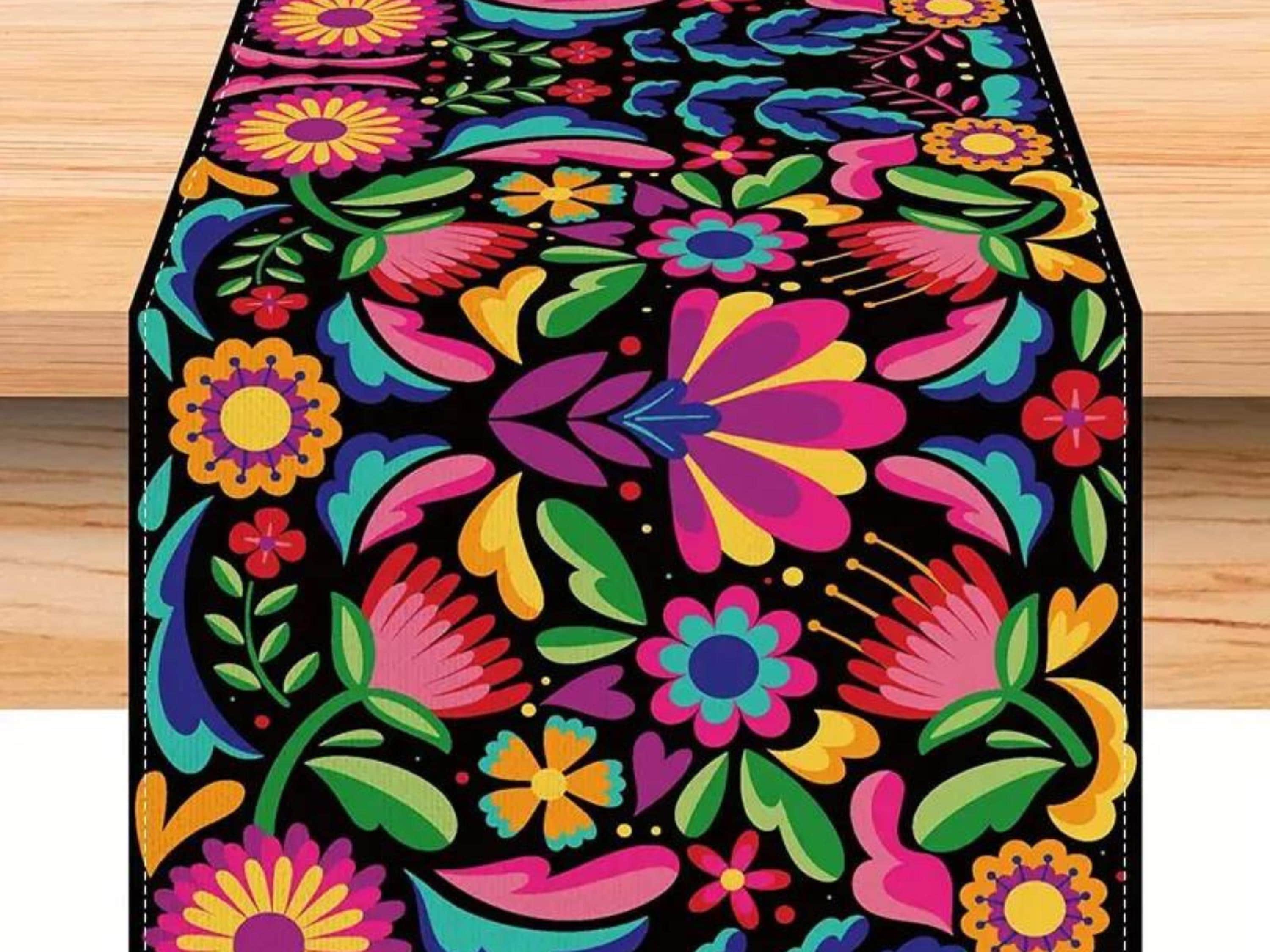 Mexican Linen Table Runner, for Dia De Los Muertos, Cinco De Mayo,party ...