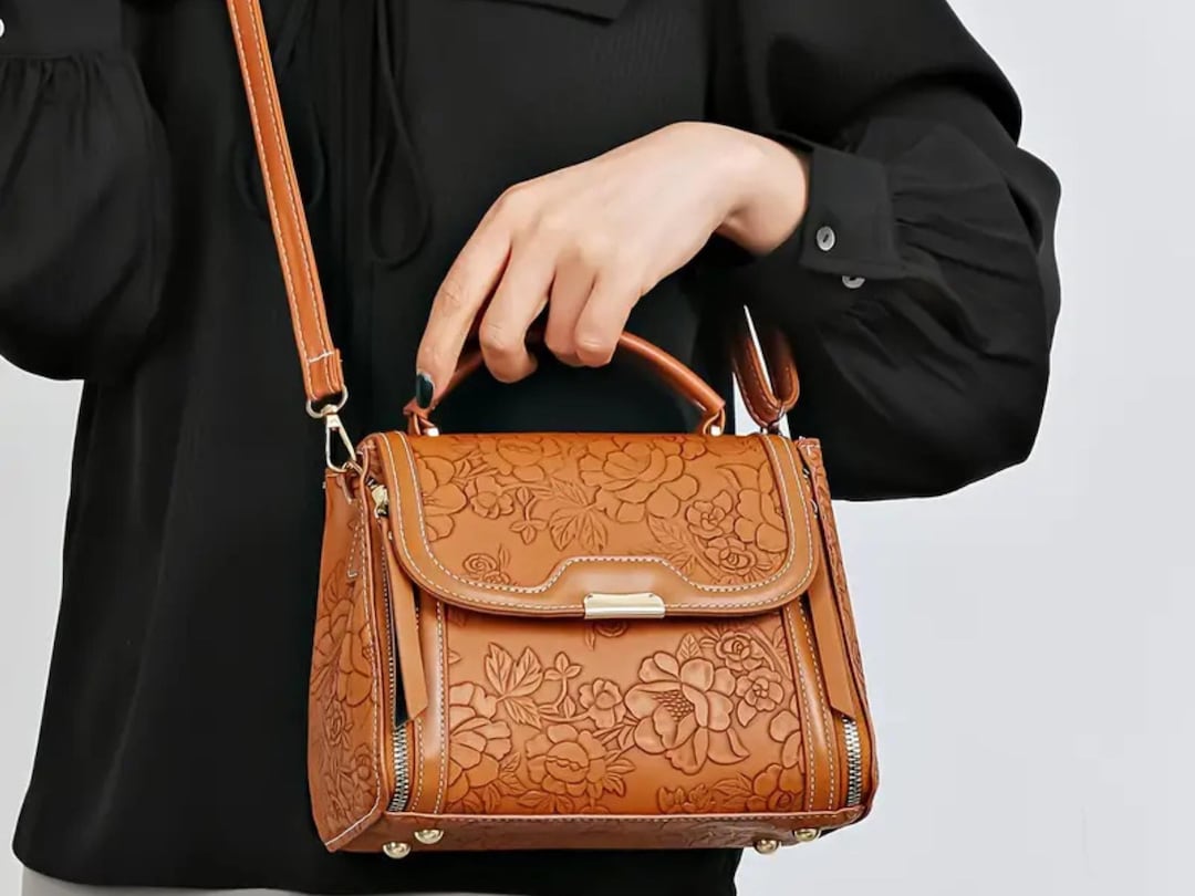 Elegant Floral Embossed Handbag for Women - Fashionable Faux Leather ...