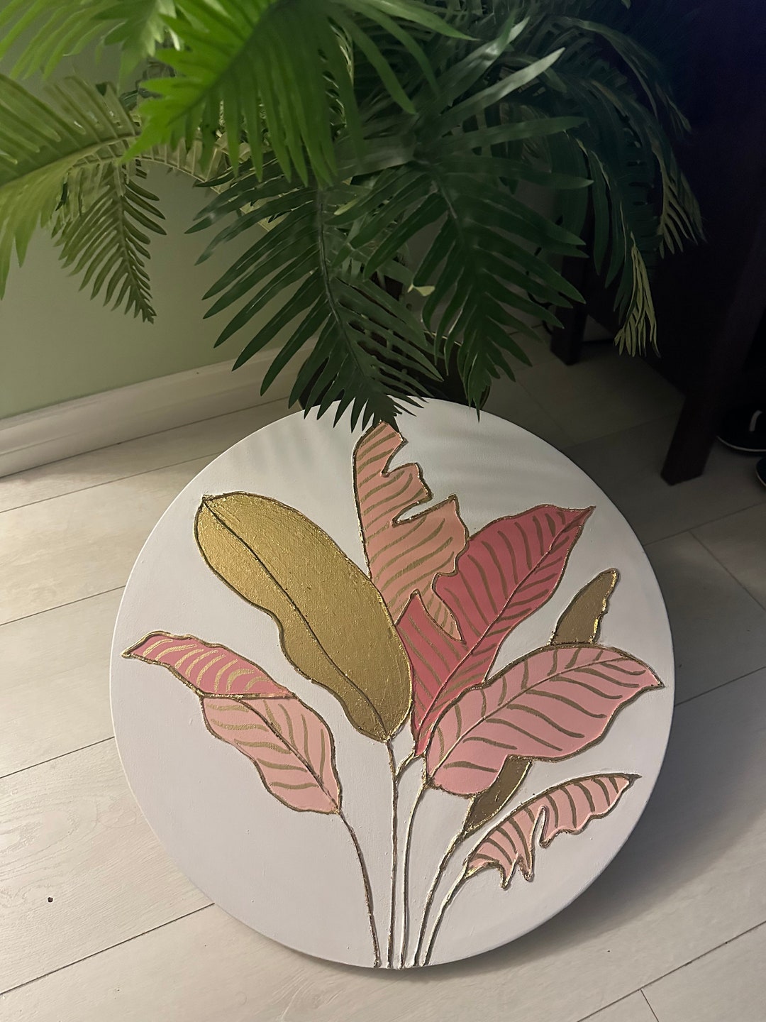 Round Gold Leaf Wall Art. Canvas Painting. Abstract Art. - Etsy