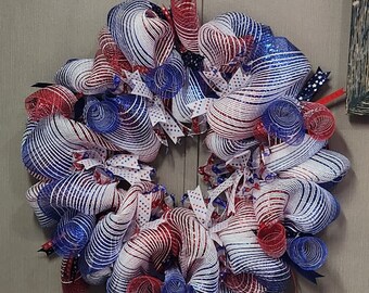 Patriotic Independence Day Deco Mesh Wreath - Etsy